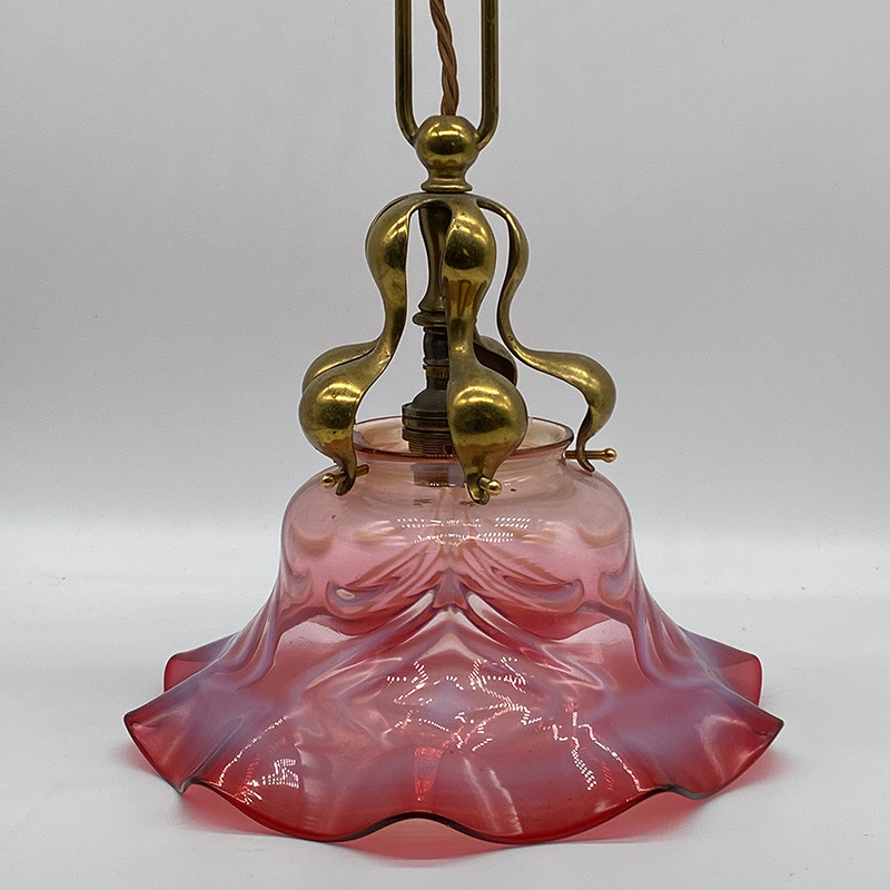 John Walsh Walsh Vaseline and Cranberry Glass Pendant Shade