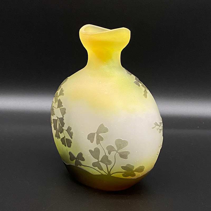 Emile Galle Cameo Glass Moon Flask Shaped Vase Decorated with Wild Plant