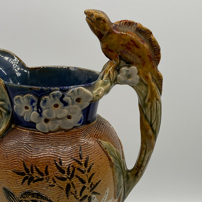 Royal Doulton Lambeth Stoneware Grotesque Frog & Lizard Ewer