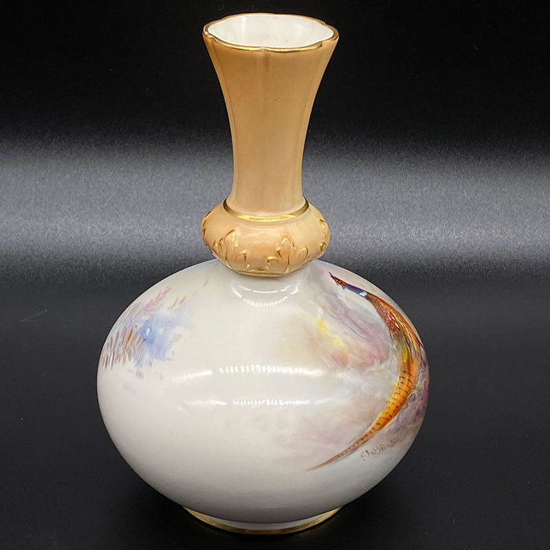 Royal Worcester Porcelain Vase, Hand Painted with Pheasant by Jas Stinton