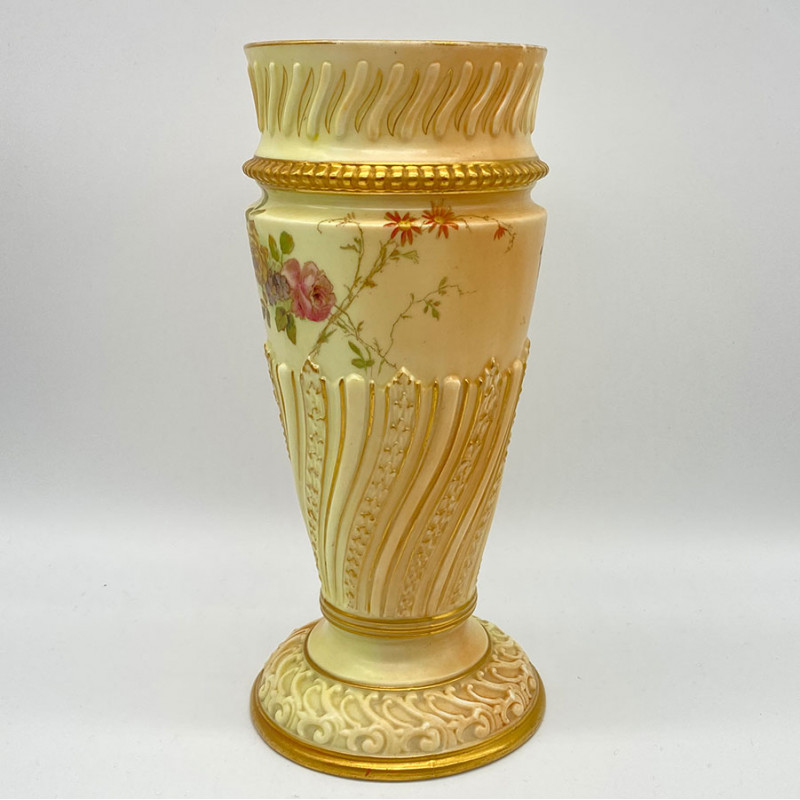 Royal Worcester Porcelain Blush Ivory Vase Hand Painted Flowers