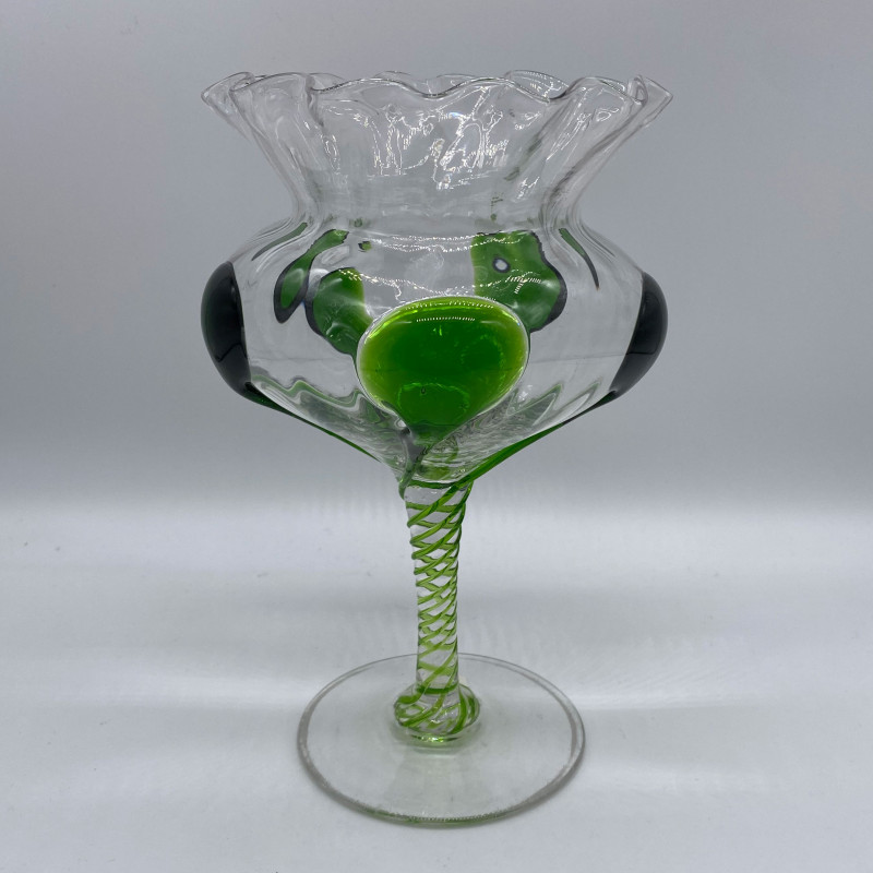 Stuart and Sons Footed Glass Vase Decorated with Green Trails