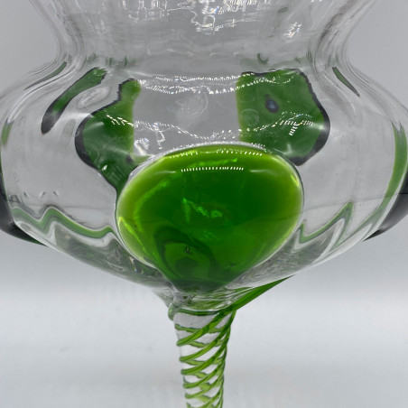 Stuart and Sons Footed Glass Vase Decorated with Green Trails