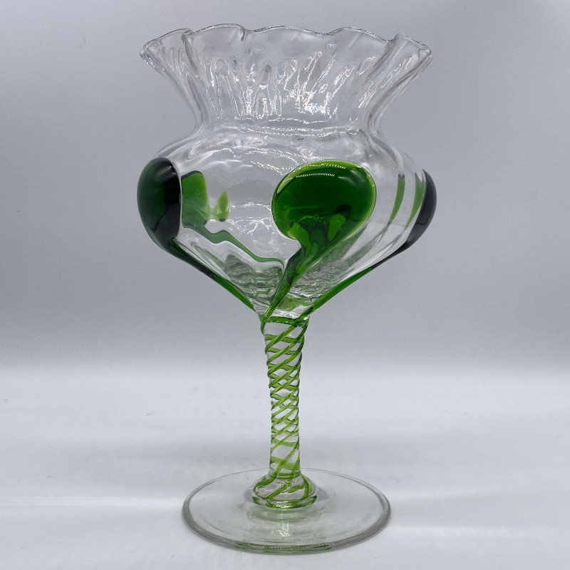 Stuart and Sons Footed Glass Vase Decorated with Green Trails