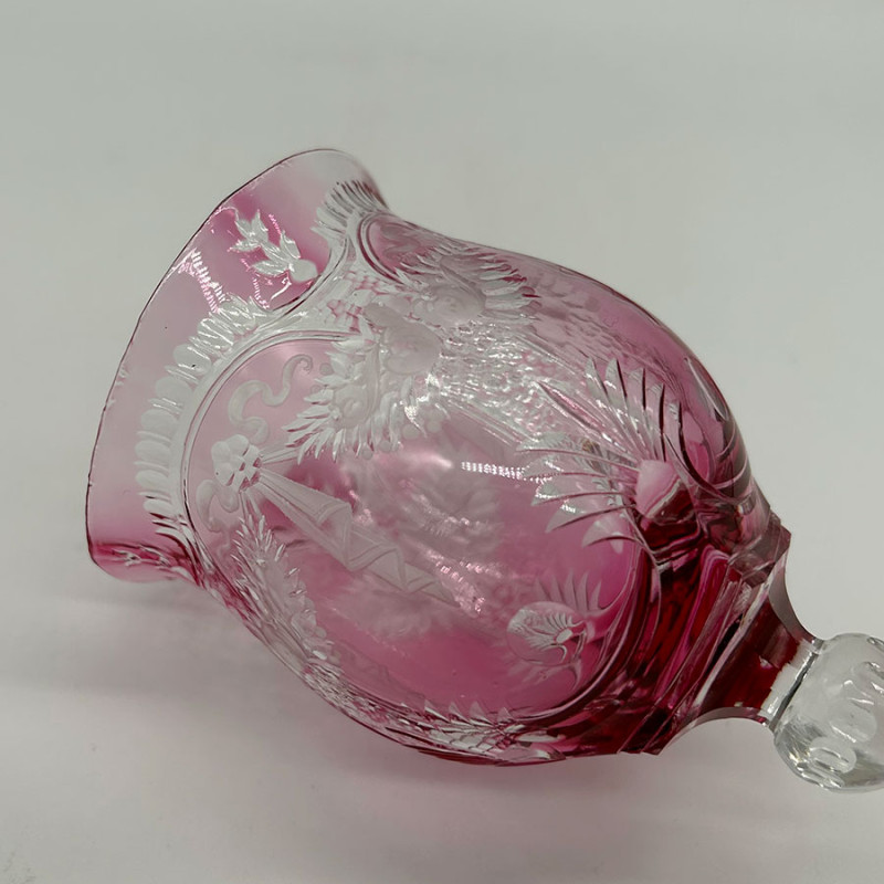 Thomas Webb & Sons Intaglio Cranberry and Clear Glass Hock Glass