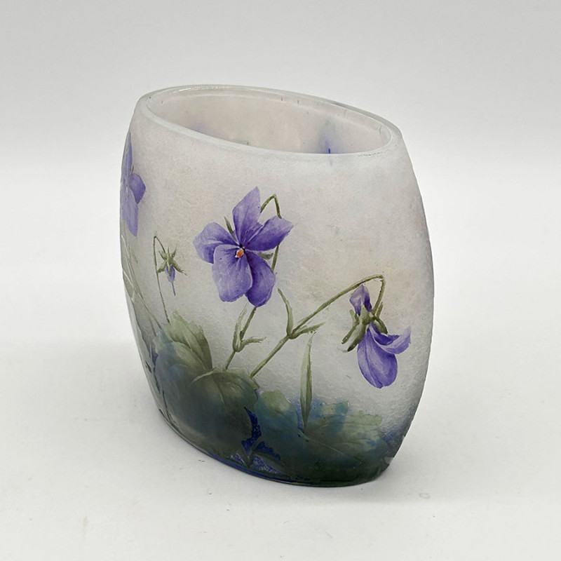 Daum Nancy Cameo And Enamelled Glass Pillow Formed Violet Vase