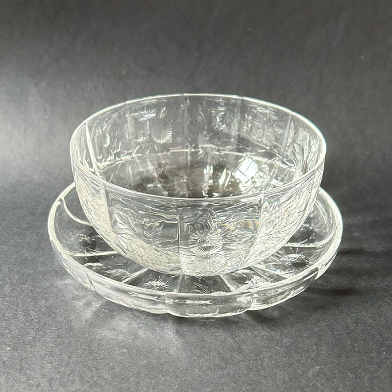 Stevens & Williams Rock Crystal Style Intaglio Cut Glass Bowls and Stands