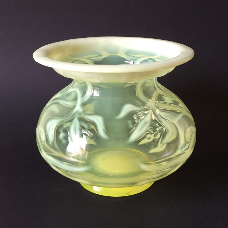Vaseline Glass Vase decorated with floral pattern (c.1900)
