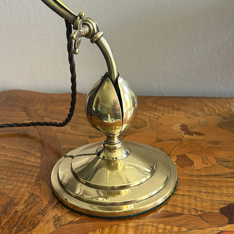 Arts and Crafts Brass Table Lamp with Vaseline Strip Shade