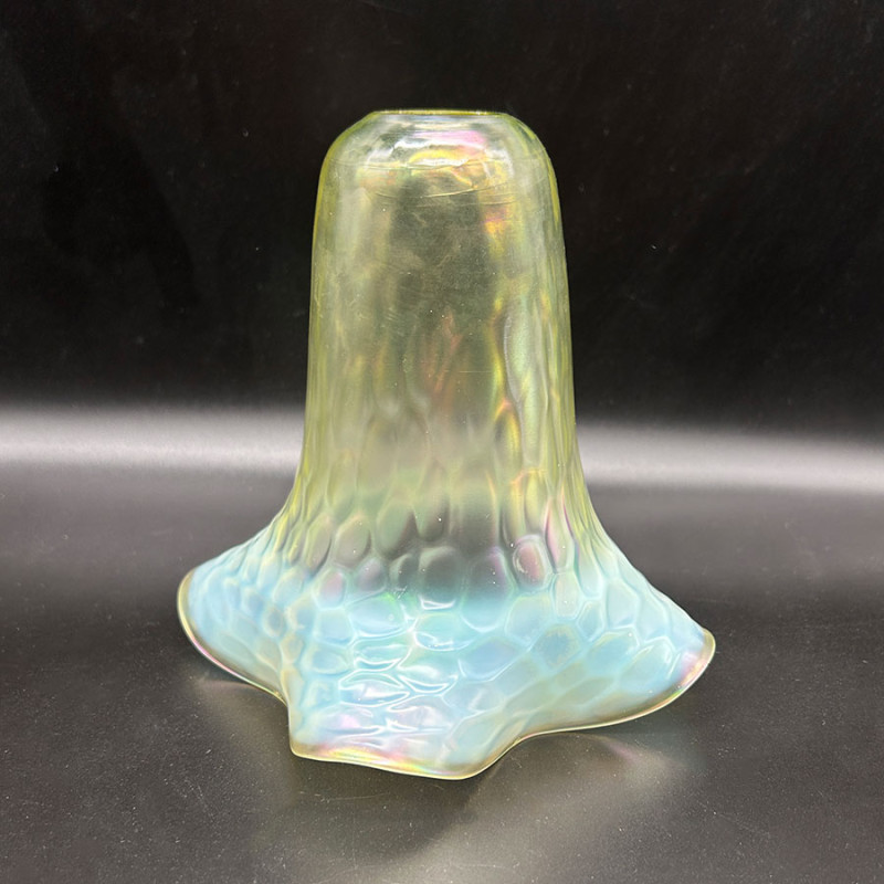 Vaseline Glass Lamp Shade with Hammering Effect and Iridescent