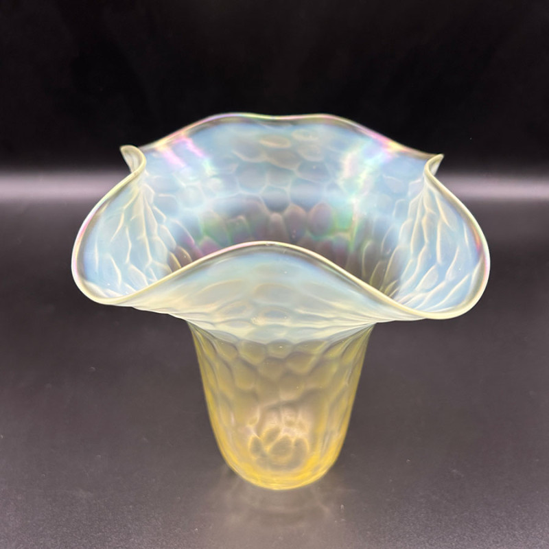 Vaseline Glass Lamp Shade with Hammering Effect and Iridescent